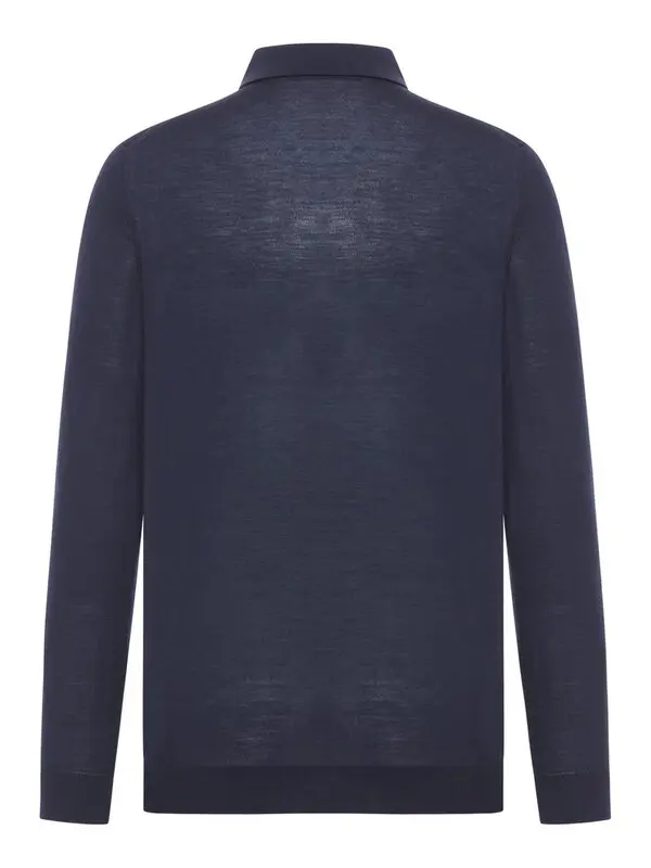 Kiton Long-sleeved Wool Polo Shirt - Blue