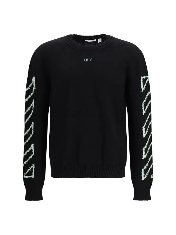 Off-White Diagonal Arrow Fuzzy Knit Sweater - Black