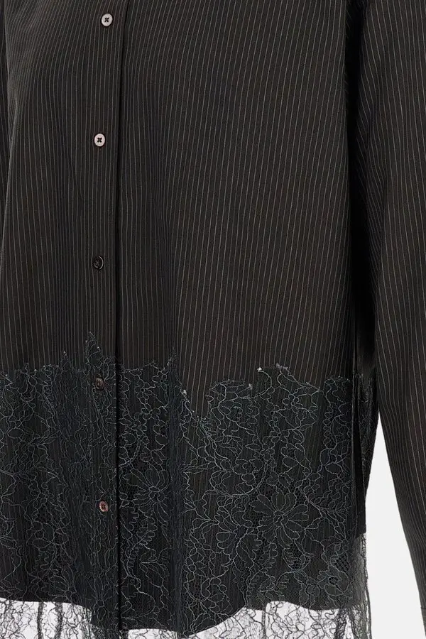 Fendi Black Pinstripe Wool And Lace Shirt