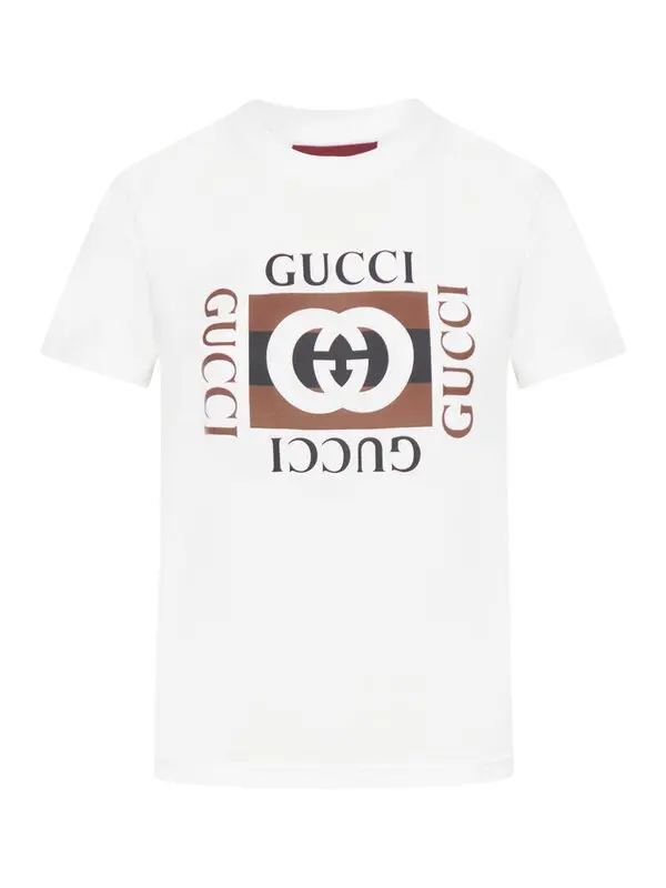 Gucci White Cotton Jersey T-shirt With Crossroads Gg Print - Multicolor