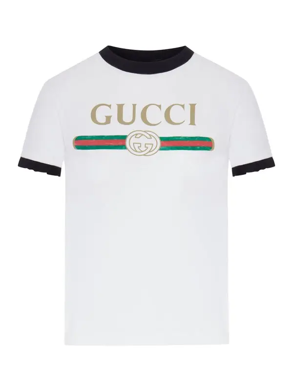Gucci White Cotton Jersey T-shirt With Crossroads Gg Print - Multicolor