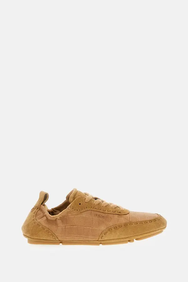 Fendi Fit Low-top Sneakers In Crocodile-embossed Calfskin - Multicolor