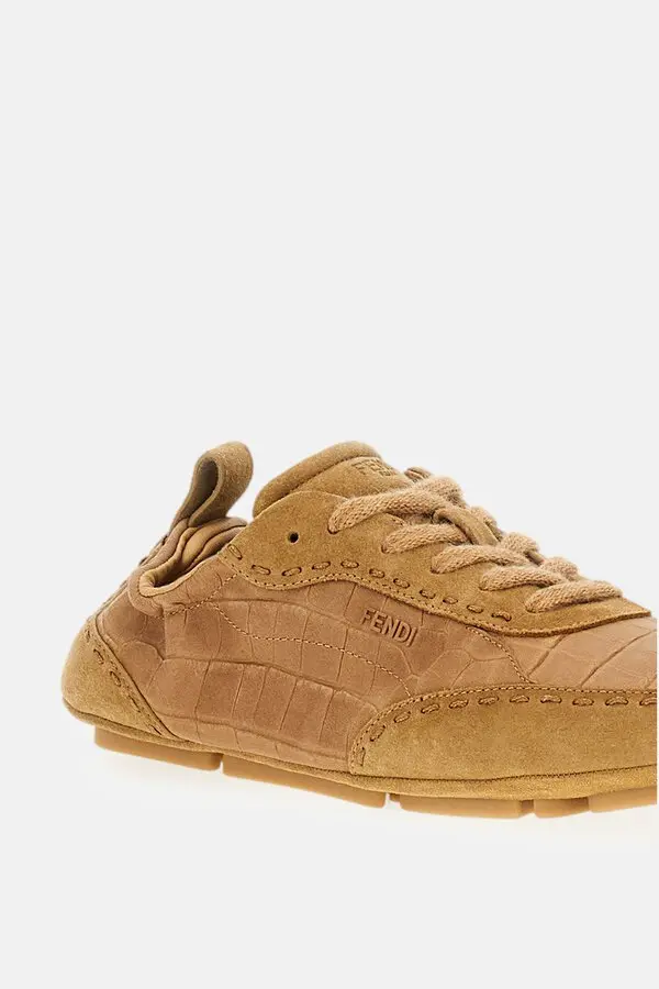Fendi Fit Low-top Sneakers In Crocodile-embossed Calfskin - Multicolor