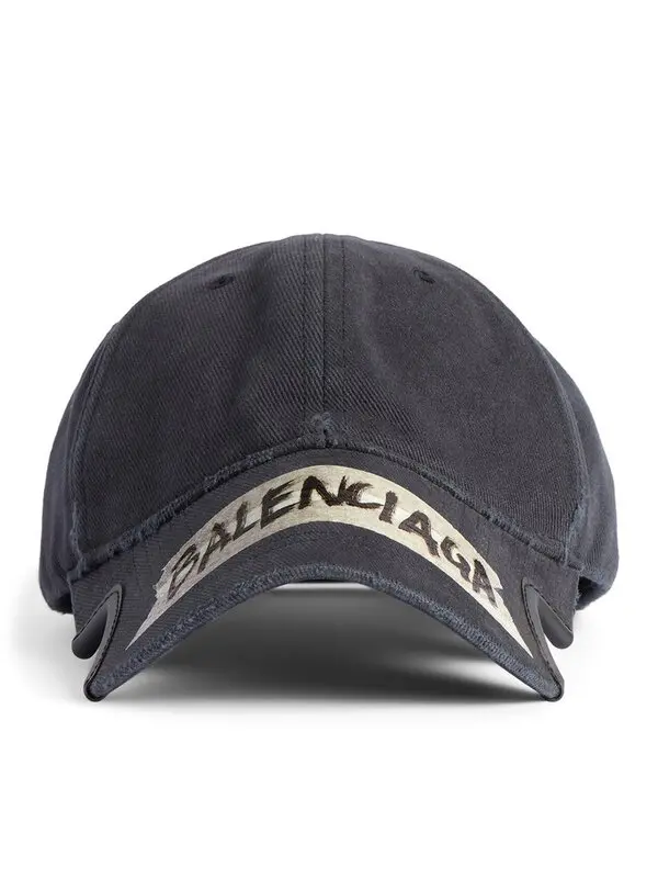 Balenciaga Cotton Drill Masking Tape Cap With Washed Effect - Black