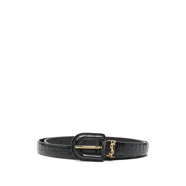 Saint Laurent Reptile Effect Leather Belt - Black