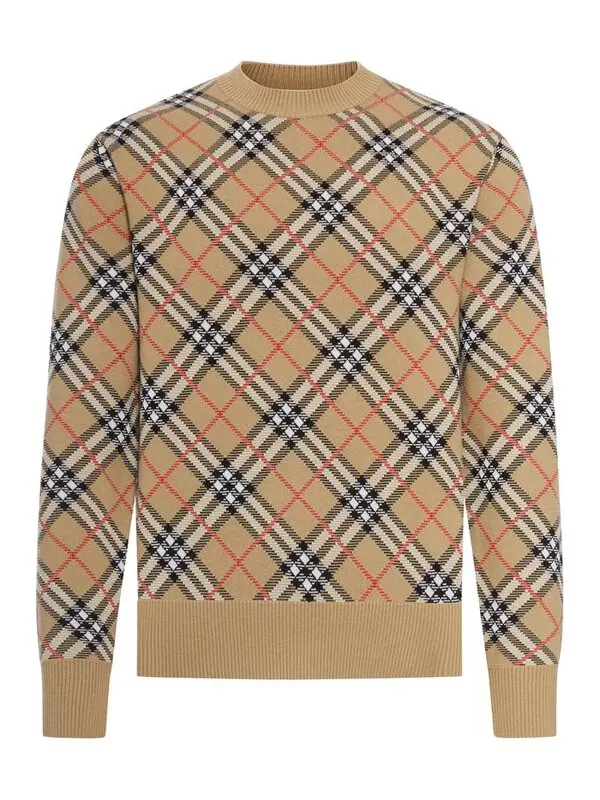 Burberry Checked Cotton And Wool Pullover - Cream