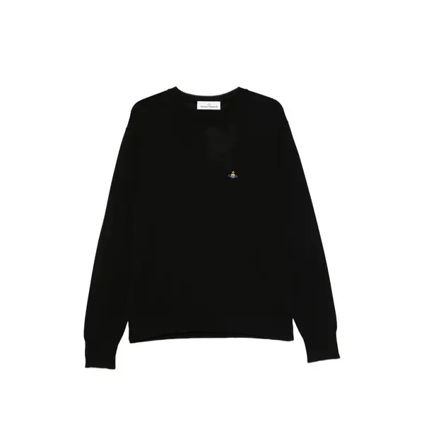 VIVIENNE WESTWOOD Cotton Orb Embroidered Crew Neck Jumper - Black