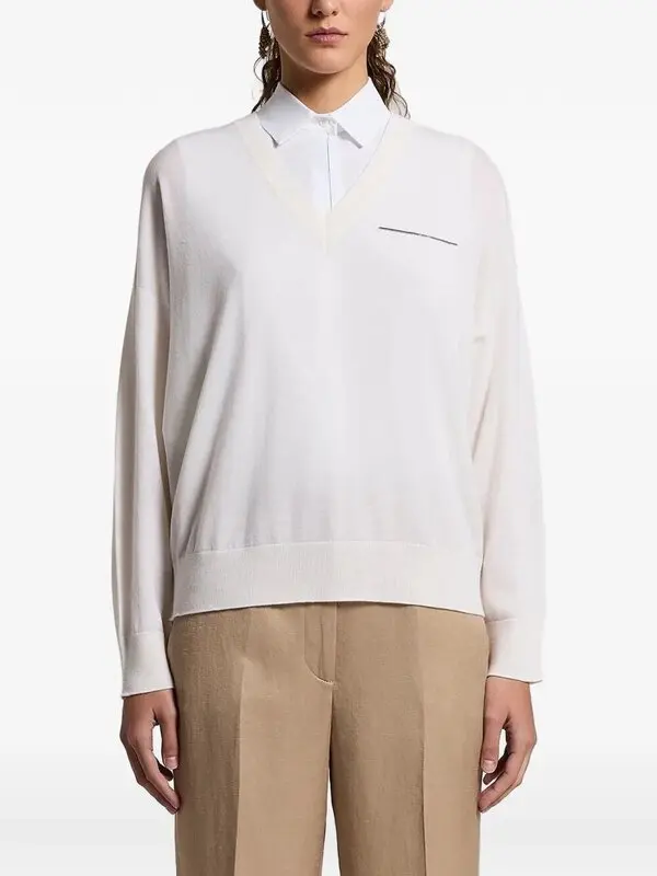 Peserico Wool V-neck Sweater With Pocket Detail