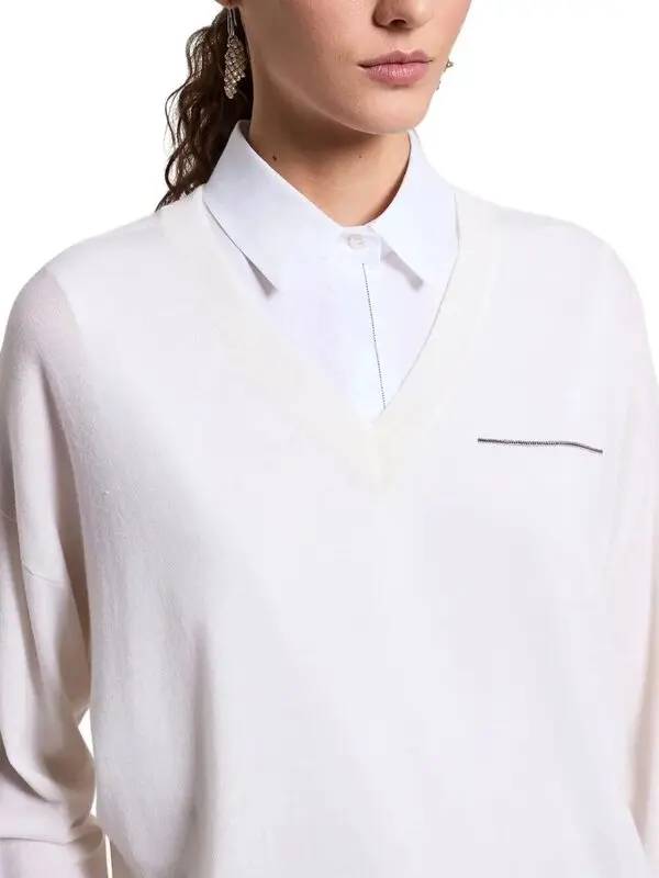Peserico Wool V-neck Sweater With Pocket Detail