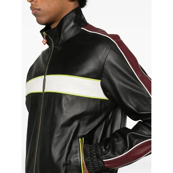 Casablanca Leather Jacket With Stripe Detailing