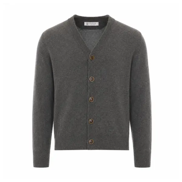 Brunello Cucinelli Ribbed V-neck Cardigan - Gray