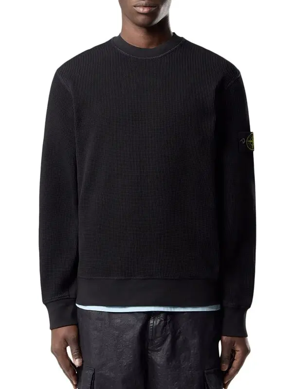 Stone Island Crew Neck Sweatshirt In Organic Cotton With Honeycomb Workmanship
