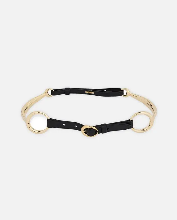 Rabanne Leather Belt With Gold Metallic Details - Multicolor