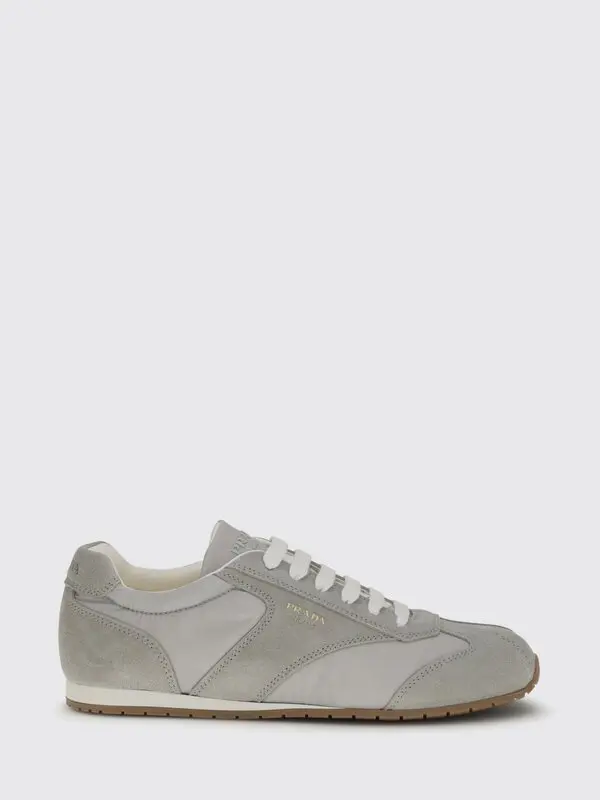 Prada Grey Suede And Nylon Lace-up Sneakers - Gray
