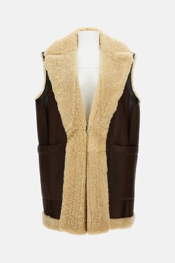 Bottega Veneta Long Leather Waistcoat With Fur Lining - Multicolor