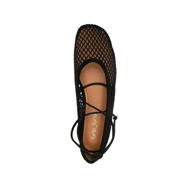 FORTE_FORTE Ballet Flats With Net Overlay And Tie Fastening - Black