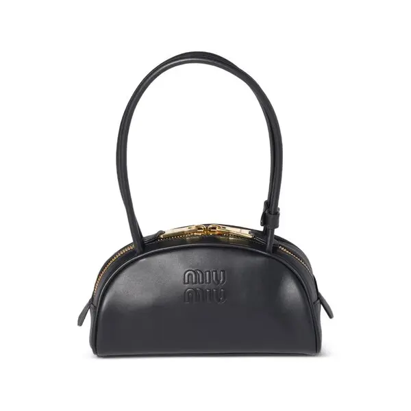 Miu Miu Embossed Logo Calf Leather Shoulder Bag - Black