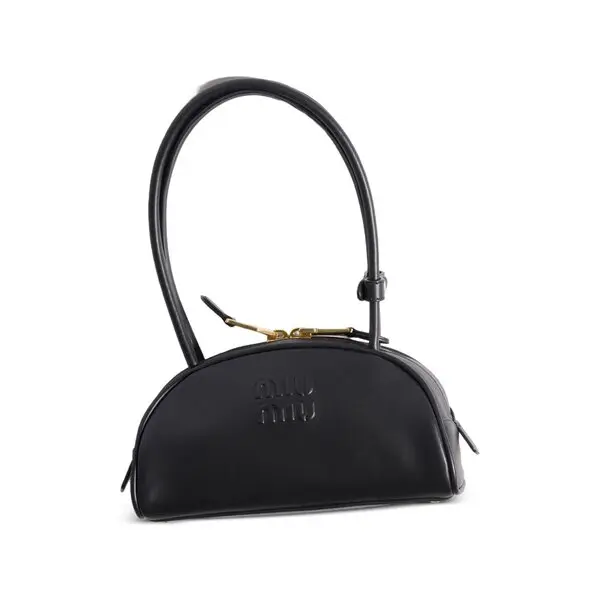 Miu Miu Embossed Logo Calf Leather Shoulder Bag - Black