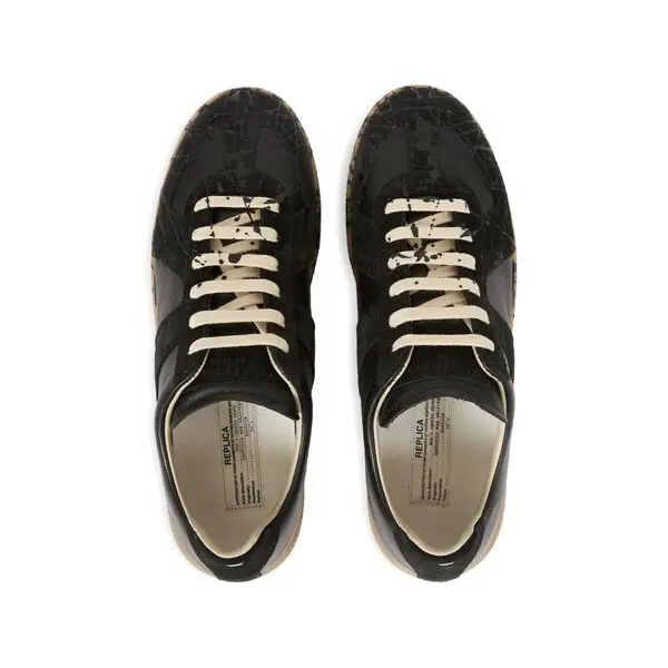 MAISON MARGIELA Calf Leather & Suede Paneled Low-top Trainers - Black