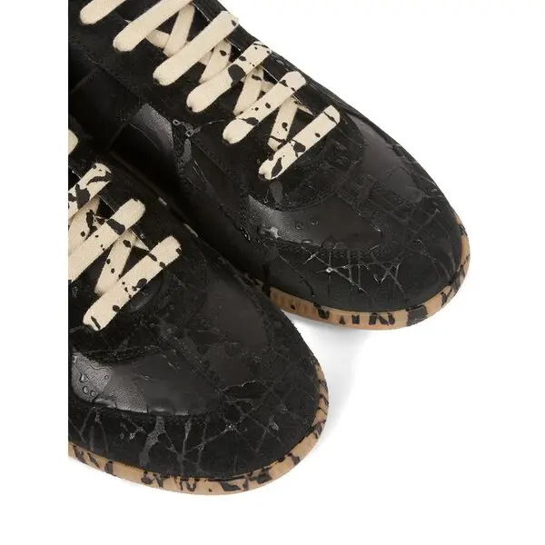 MAISON MARGIELA Calf Leather & Suede Paneled Low-top Trainers - Black