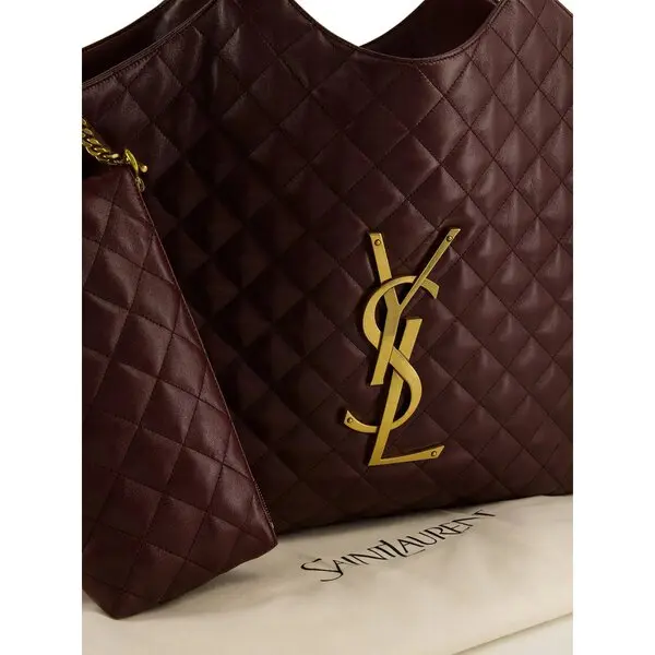 Saint Laurent Quilted Logo Plaque Tote Bag - Purple