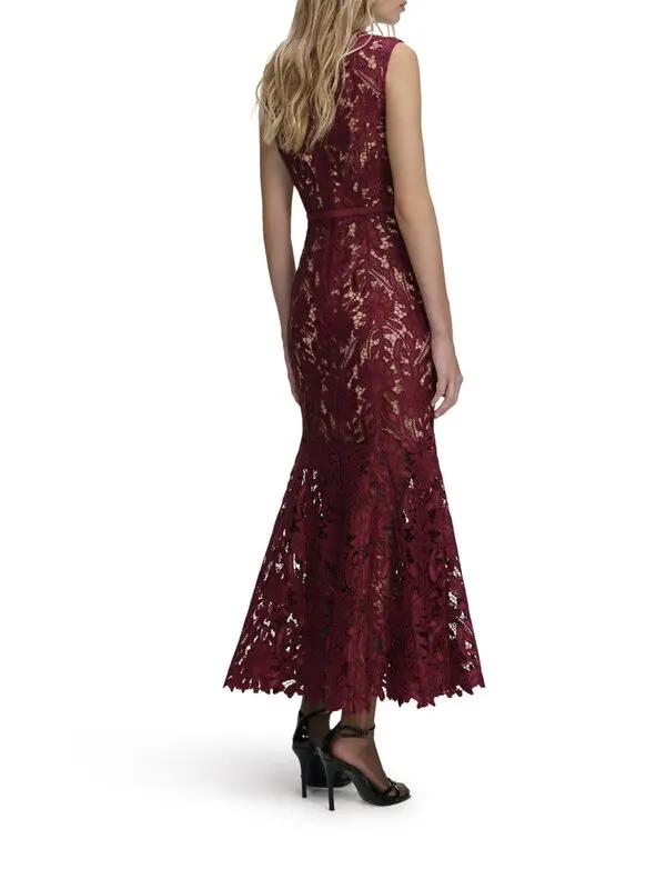 SELF-PORTRAIT Guipure Lace Midi Dress - Red