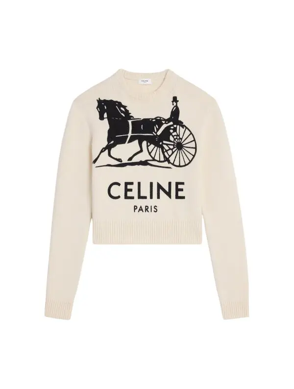 Celine Cashmere Crew Neck Sweater With Horse And Carriage Print