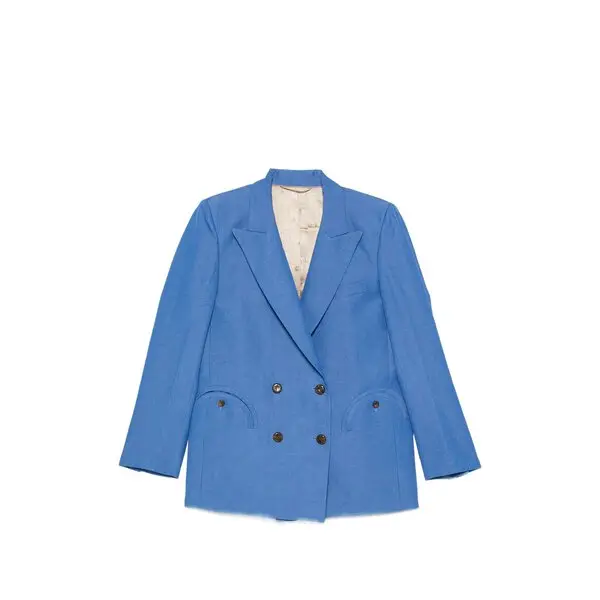 BLAZÉ MILANO Silk And Linen Peak Lapel Double-breasted Blazer - Blue