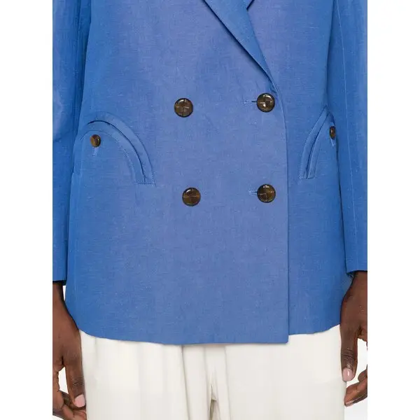 BLAZÉ MILANO Silk And Linen Peak Lapel Double-breasted Blazer - Blue