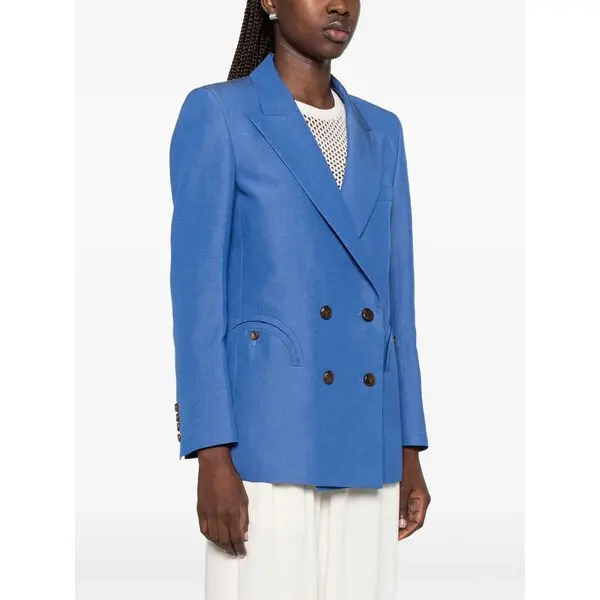 BLAZÉ MILANO Silk And Linen Peak Lapel Double-breasted Blazer - Blue
