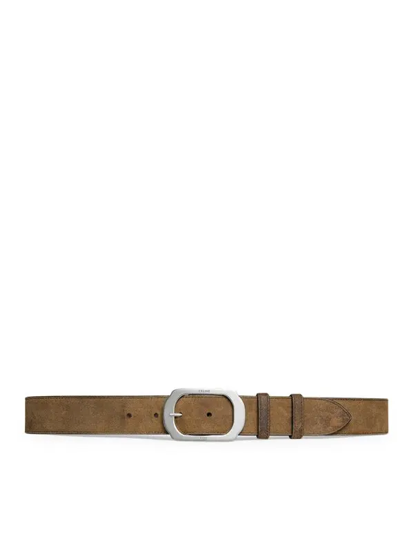 Celine Bc-21 Belt In Suede Calfskin With Waxed Effect - Brown