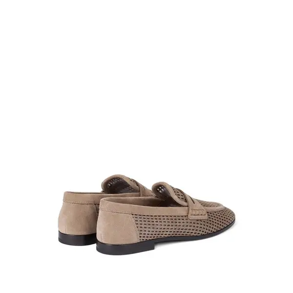 Brunello Cucinelli Light Suede And Metallic Perforated Loafers - Brown