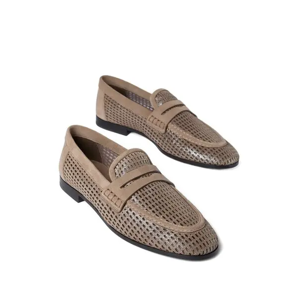 Brunello Cucinelli Light Suede And Metallic Perforated Loafers - Brown