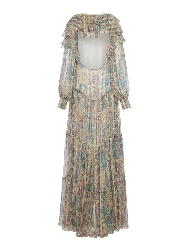 Etro Long Silk Dress With Floral Paisley Pattern