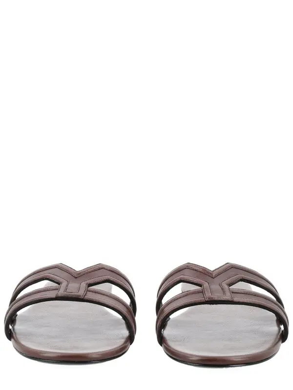 Saint Laurent Mabrouka Leather Slides - Brown