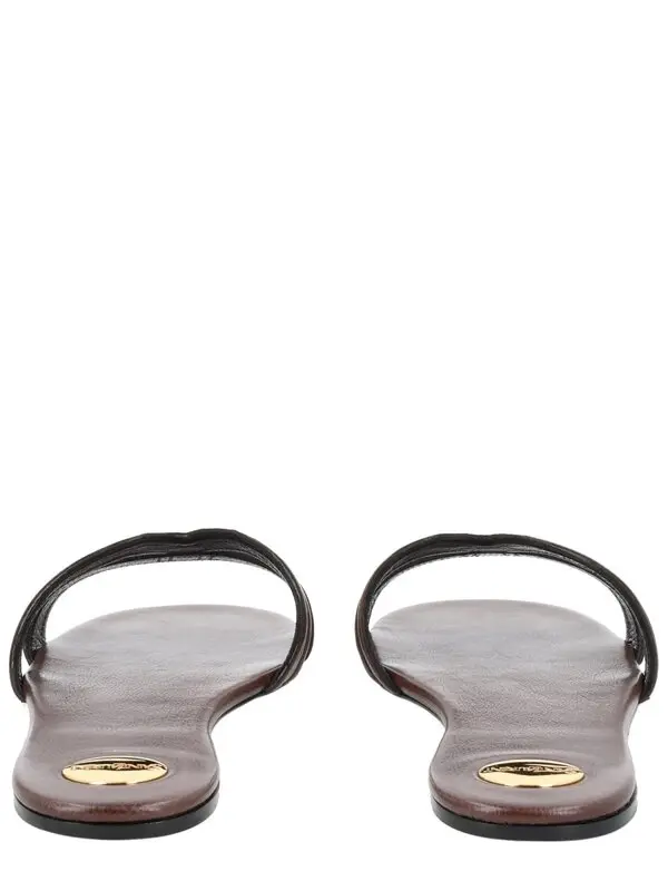Saint Laurent Mabrouka Leather Slides - Brown