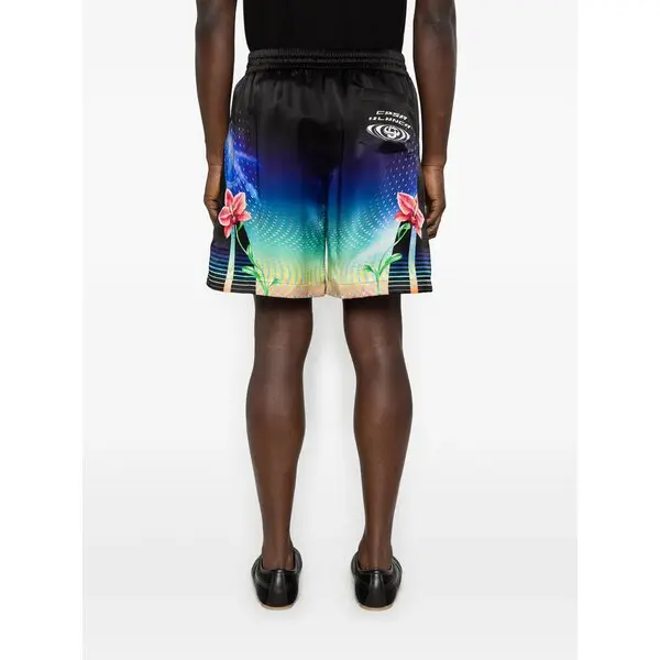 Casablanca Floral Print Silk Track Shorts