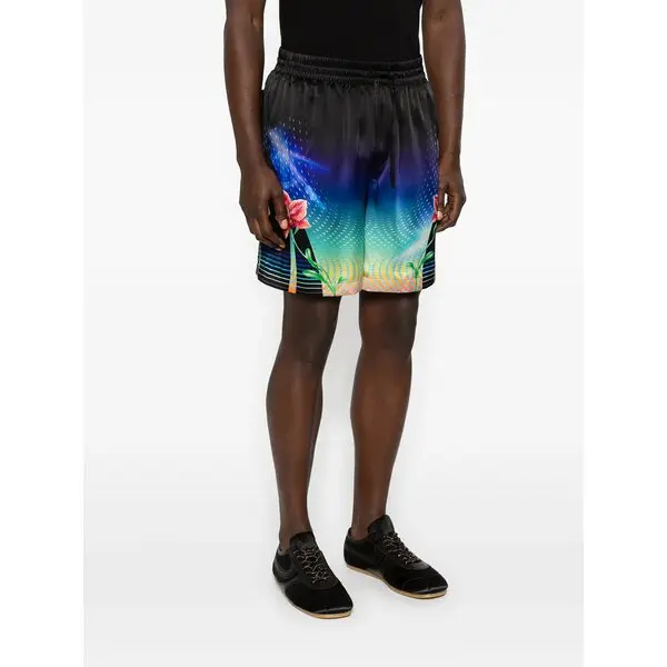 Casablanca Floral Print Silk Track Shorts