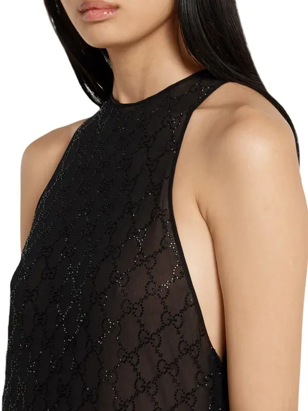Gucci Silk Georgette Gg Monogram Dress - Black