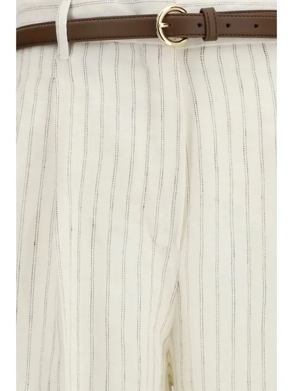 Max Mara Wide Leg Linen Trousers - Cream