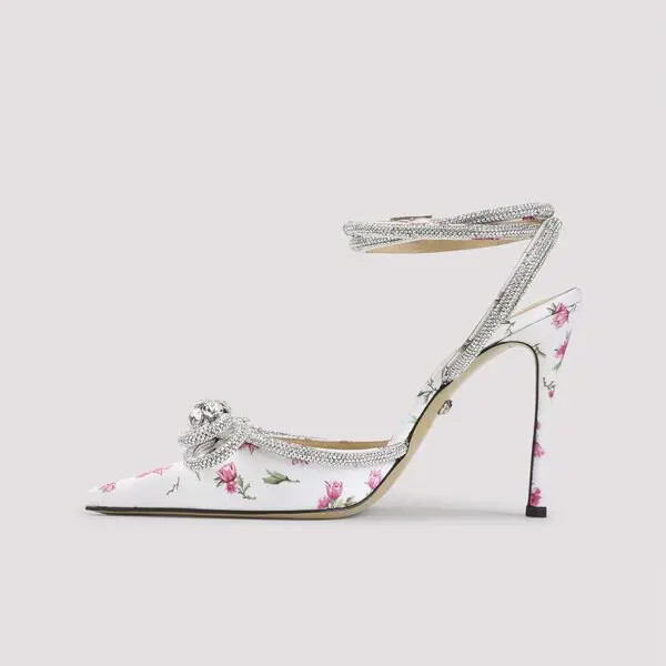 Mach & Mach Double Bow Floral Satin High Heel Sandals - Silver