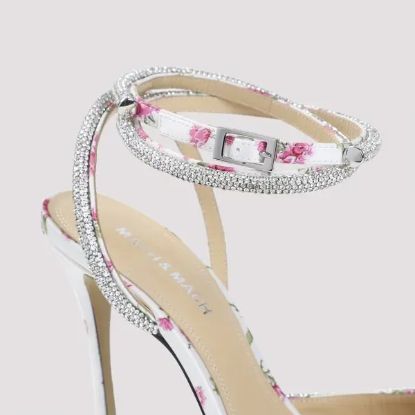 Mach & Mach Double Bow Floral Satin High Heel Sandals - Silver