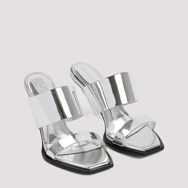 Alexander McQueen Calf Leather Square Toe Platform Sandals - Silver