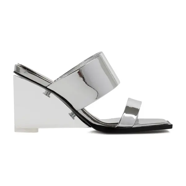 Alexander McQueen Calf Leather Square Toe Platform Sandals - Silver