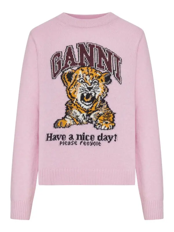 GANNI Graphic Wool Blend Sweater - Pink