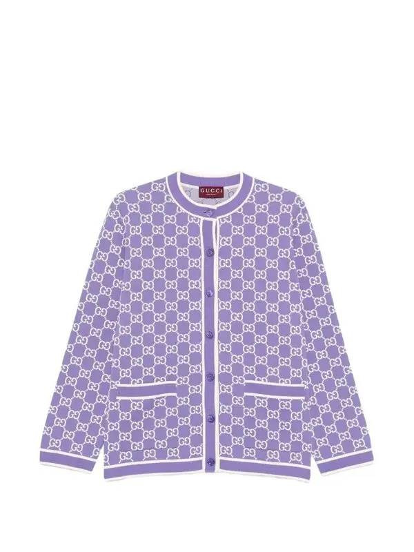 Gucci Long Sleeve Crew-neck Gg Jacquard Cardigan - Multicolor