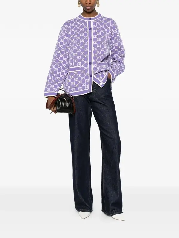 Gucci Long Sleeve Crew-neck Gg Jacquard Cardigan - Multicolor
