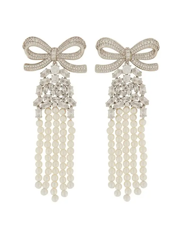 SELF-PORTRAIT Bow Detail Drop Earrings - Silver