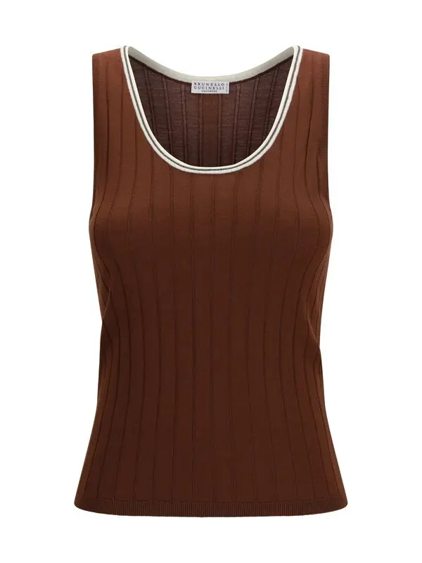 Brunello Cucinelli Ribbed Jersey Sleeveless Top - Multicolor