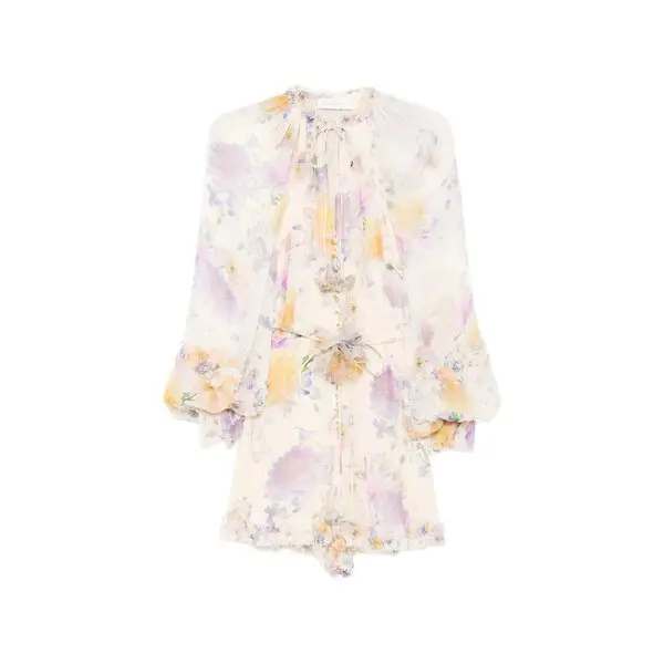 Zimmermann Floral Print Viscose Playsuit - Cream